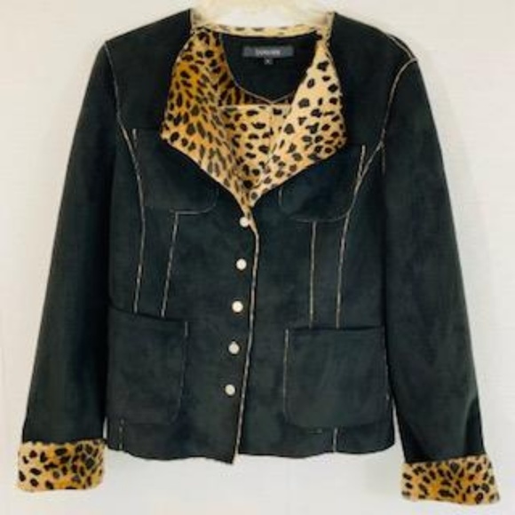 Laura Max | Jackets & Coats | Laura Max Leopard Print Black Mole Skin ...